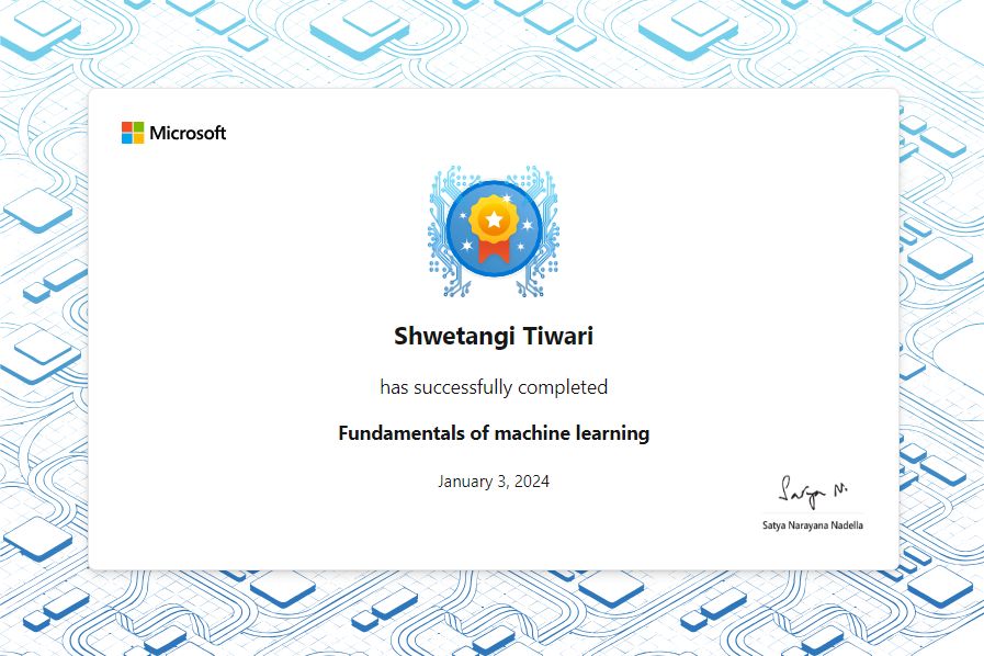 Shwetangi Tiwari on LinkedIn: #machinelearning #microsoft #certificate ... Shwetangi Tiwari on LinkedIn: #machinelearning #microsoft #certificate ...