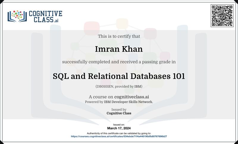 Imran Khan S. on LinkedIn: #sql #sqldatabase #ibm #ibmcertification # ... Imran Khan S. on LinkedIn: #sql #sqldatabase #ibm #ibmcertification # ...