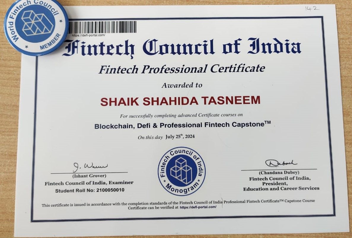 Shahida Tasneem Shaik on LinkedIn: #fintech #professionalcertificate # ... Shahida Tasneem Shaik on LinkedIn: #fintech #professionalcertificate # ...