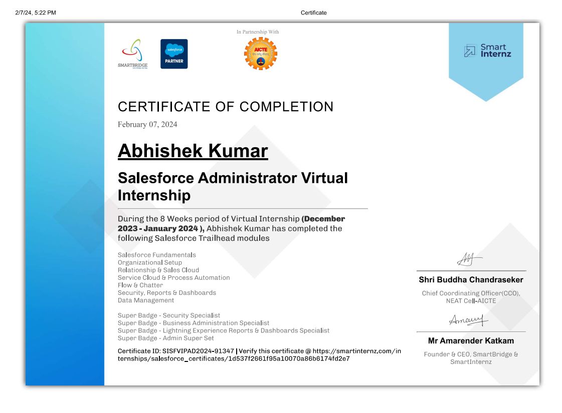 Abhishek Kumar on LinkedIn: Salesforce Administrator Internship Certificate Abhishek Kumar on LinkedIn: Salesforce Administrator Internship Certificate