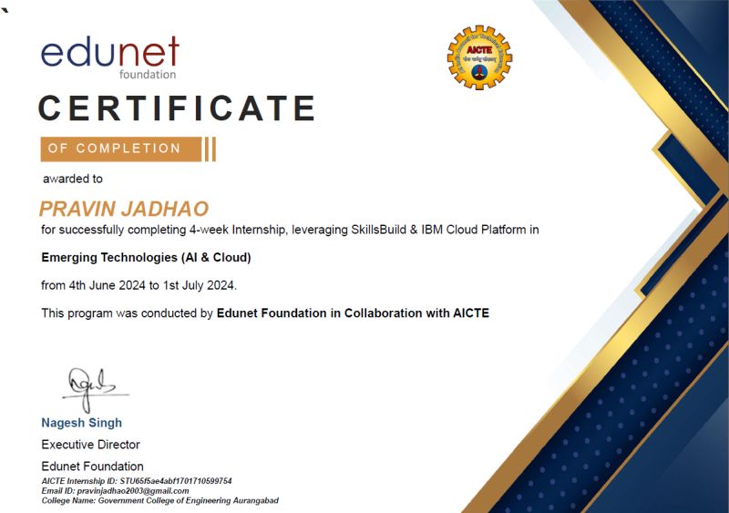Pravin Jadhao on LinkedIn: #internship #ai #cloudcomputing # ... Pravin Jadhao on LinkedIn: #internship #ai #cloudcomputing # ...