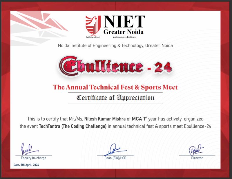 Nilesh Kumar Mishra on LinkedIn: #techfest #event #niet #ebullience24 # ... Nilesh Kumar Mishra on LinkedIn: #techfest #event #niet #ebullience24 # ...