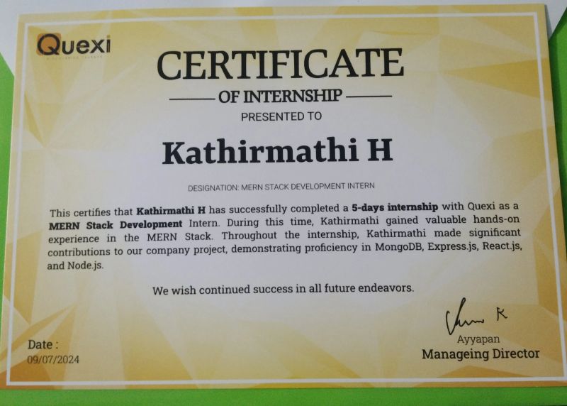 Kathirmathi H on LinkedIn: #internship #mernstack #webdevelopment # ... Kathirmathi H on LinkedIn: #internship #mernstack #webdevelopment # ...