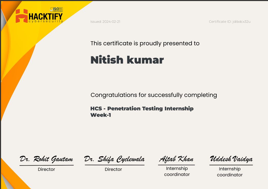 Nitish kumar on LinkedIn: 🚀 Excited to Share: Completed Week 1 Hacktify ... Nitish kumar on LinkedIn: 🚀 Excited to Share: Completed Week 1 Hacktify ...