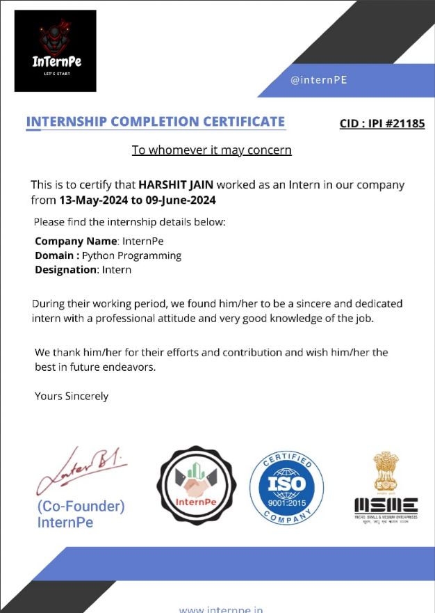 HARSHIT JAIN on LinkedIn: #internship #python #careerdevelopment HARSHIT JAIN on LinkedIn: #internship #python #careerdevelopment