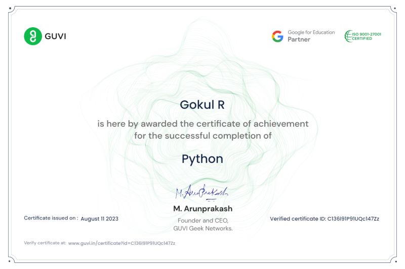 GOKUL R on LinkedIn: #pythonprogramming #python #guvi GOKUL R on LinkedIn: #pythonprogramming #python #guvi