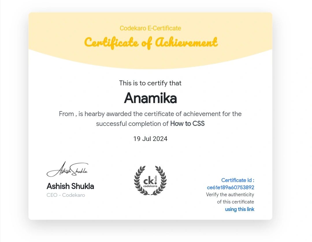 Anamika Giri on LinkedIn: #css #webdevelopment #codekaro #certification ... Anamika Giri on LinkedIn: #css #webdevelopment #codekaro #certification ...