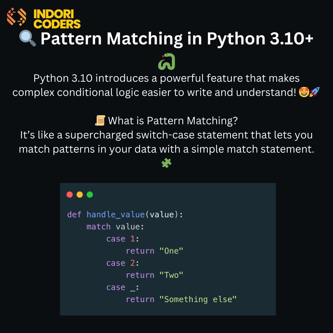 IndoriCoders on LinkedIn: #python #patternmatching #python3 #coding # ... IndoriCoders on LinkedIn: #python #patternmatching #python3 #coding # ...