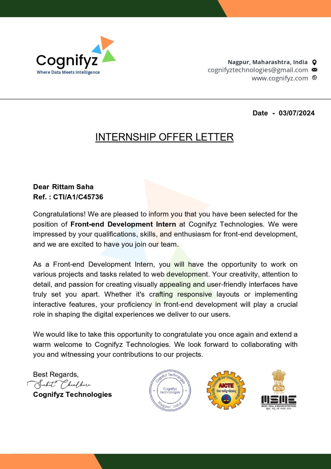 Rittam Saha on LinkedIn: #cognifyz #frontenddevelopment #internship # ... Rittam Saha on LinkedIn: #cognifyz #frontenddevelopment #internship # ...