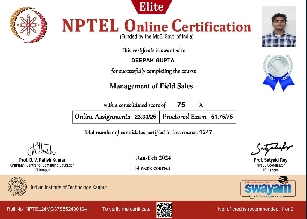 Deepak Gupta on LinkedIn: #salesexcellence #continuouslearning #nptel Deepak Gupta on LinkedIn: #salesexcellence #continuouslearning #nptel