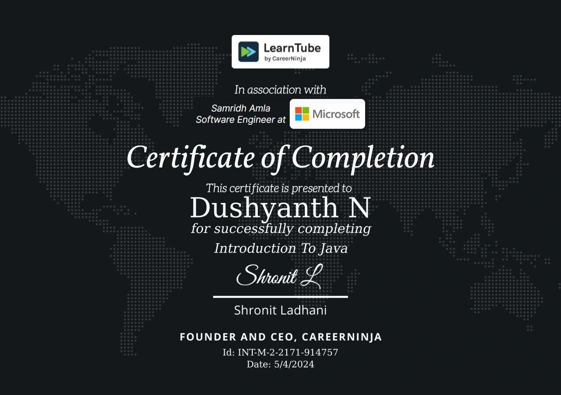 Completed Java course on CareerNinja | DUSHYANTH N posted on the topic ... Completed Java course on CareerNinja | DUSHYANTH N posted on the topic ...