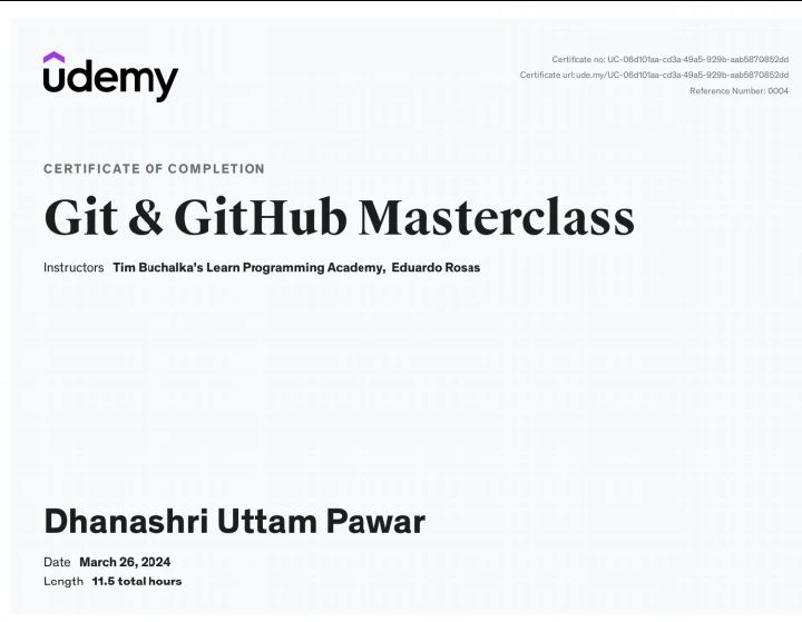 Dhanashri Pawar on LinkedIn: #git #github #udemy #certification # ... Dhanashri Pawar on LinkedIn: #git #github #udemy #certification # ...
