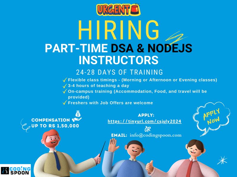 Coding Spoon on LinkedIn: #hiring #dsa #nodejs #mern #instructor #training Coding Spoon on LinkedIn: #hiring #dsa #nodejs #mern #instructor #training