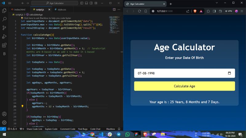 Himanshu Sondhiya on LinkedIn: #javascript #agecalculator #coding #geekster Himanshu Sondhiya on LinkedIn: #javascript #agecalculator #coding #geekster