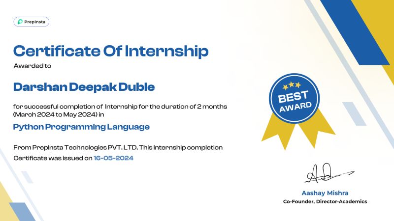 Darshan Duble on LinkedIn: #internship #python #professionalgrowth # ... Darshan Duble on LinkedIn: #internship #python #professionalgrowth # ...