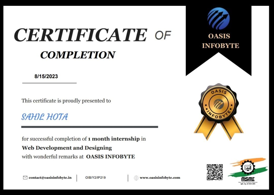 Sahil Hota on LinkedIn: #webdev #oasisinfobyte Sahil Hota on LinkedIn: #webdev #oasisinfobyte