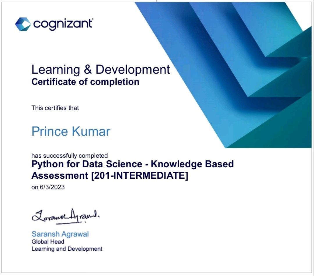 Prince Kumar on LinkedIn: #cognizant #datascience #python Prince Kumar on LinkedIn: #cognizant #datascience #python