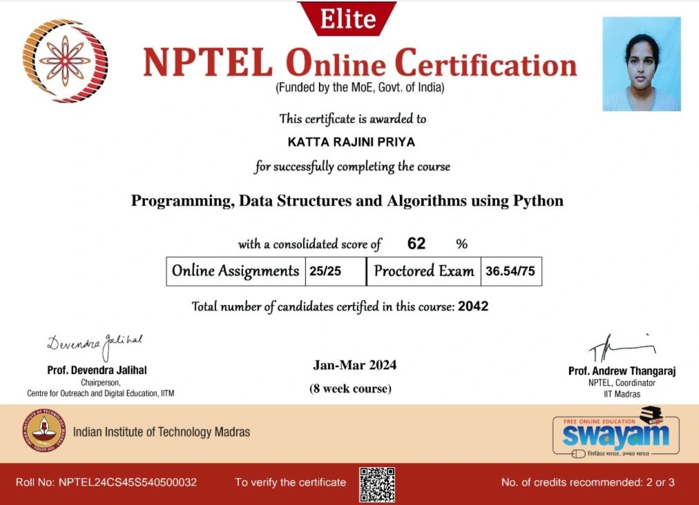 Rajini Priya Katta on LinkedIn: #nptel Rajini Priya Katta on LinkedIn: #nptel