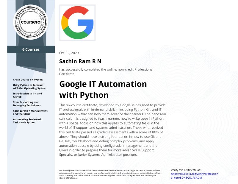 Sachin Ram on LinkedIn: #itautomation #python #coursera # ... Sachin Ram on LinkedIn: #itautomation #python #coursera # ...