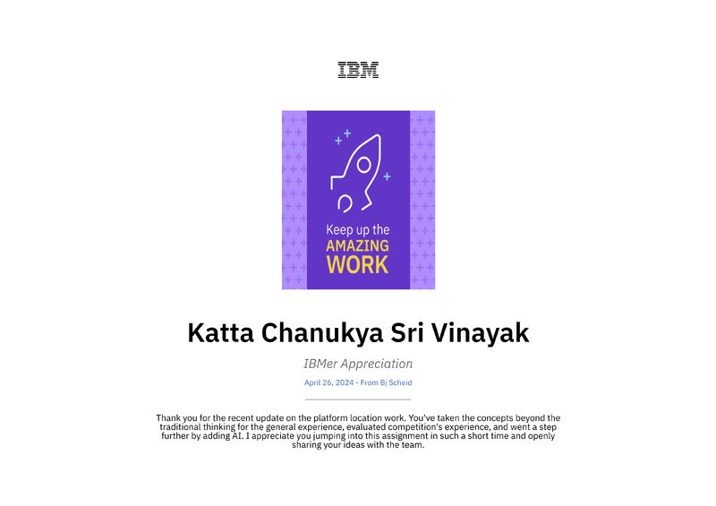 Sri Vinayak Katta Chanukya on LinkedIn: #ibm #appreciationaward # ... Sri Vinayak Katta Chanukya on LinkedIn: #ibm #appreciationaward # ...