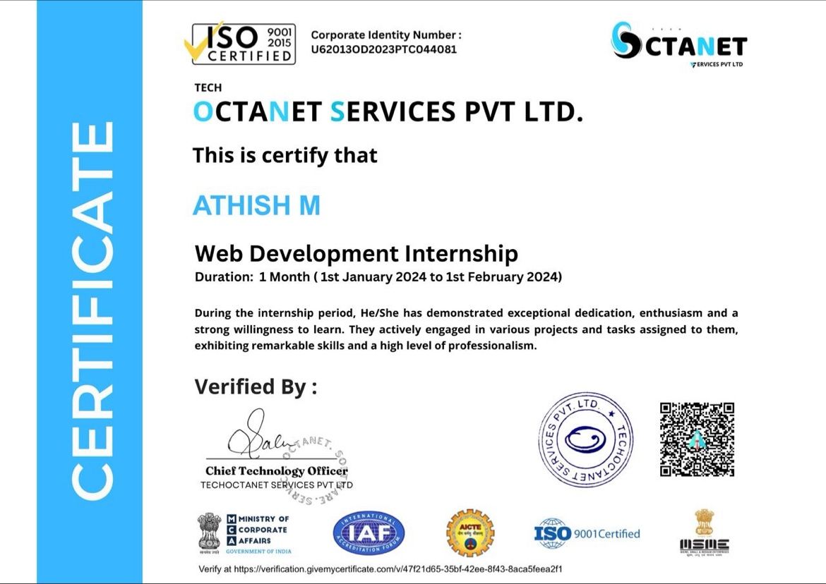 Athish M on LinkedIn: #internshipcomplete #professionalgrowth #octanet ... Athish M on LinkedIn: #internshipcomplete #professionalgrowth #octanet ...