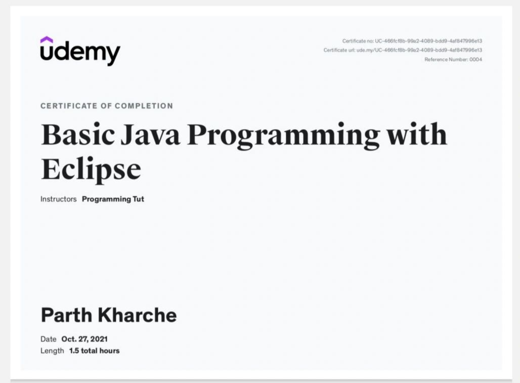 Parth Kharche on LinkedIn: Certificate: Basic Java Programming with ... Parth Kharche on LinkedIn: Certificate: Basic Java Programming with ...