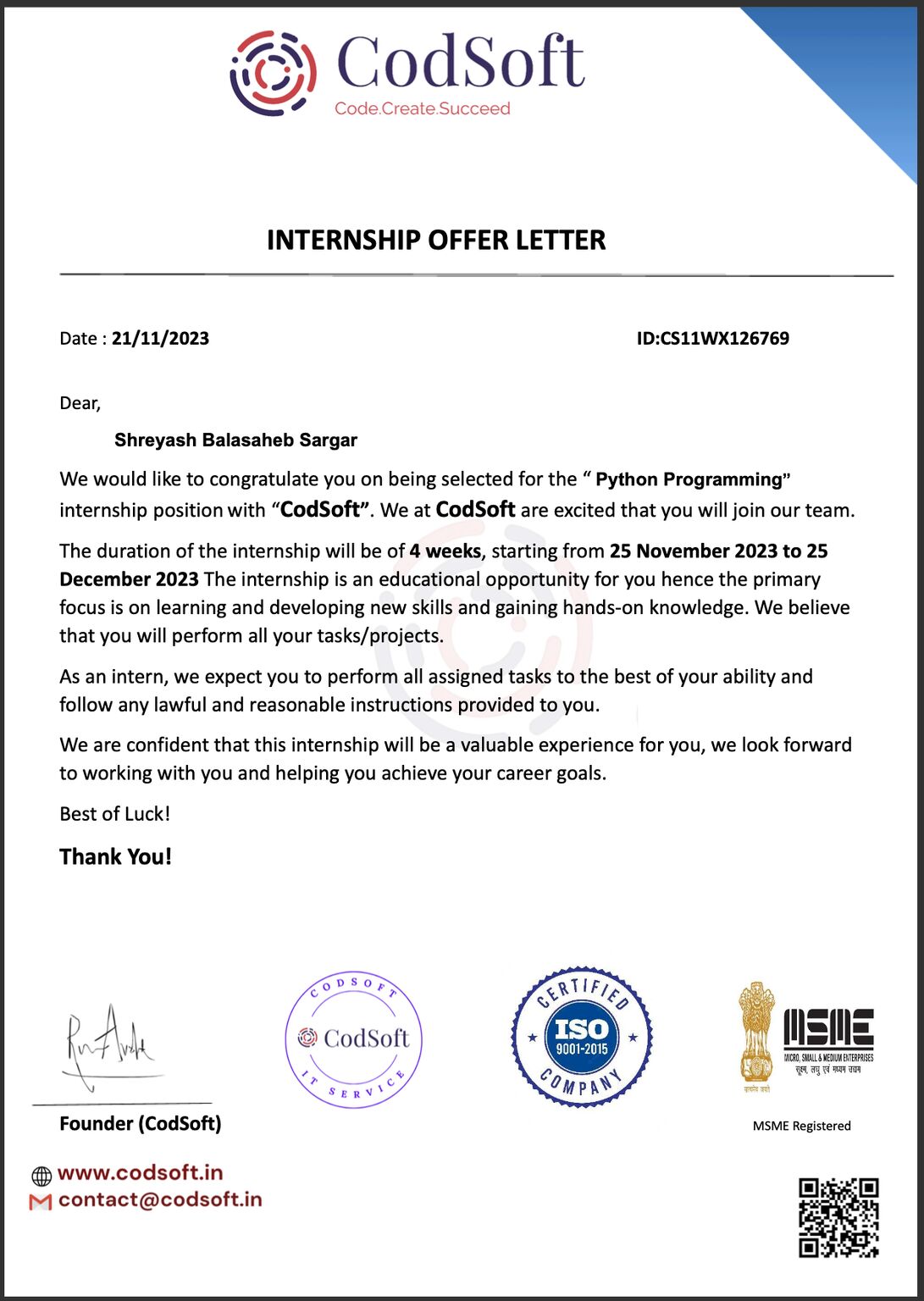 Shreyash Sargar on LinkedIn: #codsoft #internship #pythonprogramming # ... Shreyash Sargar on LinkedIn: #codsoft #internship #pythonprogramming # ...
