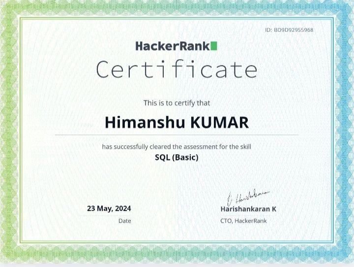 Himanshu Kumar on LinkedIn: #sql #hackerrank #sql #certificate #skill # ... Himanshu Kumar on LinkedIn: #sql #hackerrank #sql #certificate #skill # ...