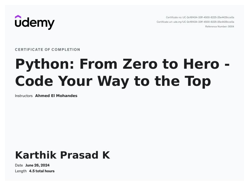 Karthik Prasad K on LinkedIn: #python #coding #learning #udemy # ... Karthik Prasad K on LinkedIn: #python #coding #learning #udemy # ...