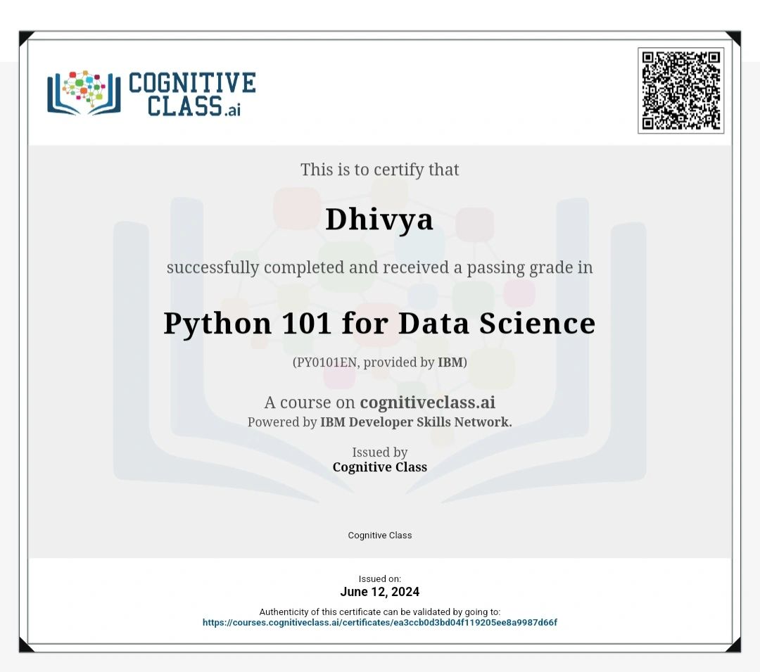 Dhivya Dhinakaran on LinkedIn: completed python 101 For Data Science Dhivya Dhinakaran on LinkedIn: completed python 101 For Data Science