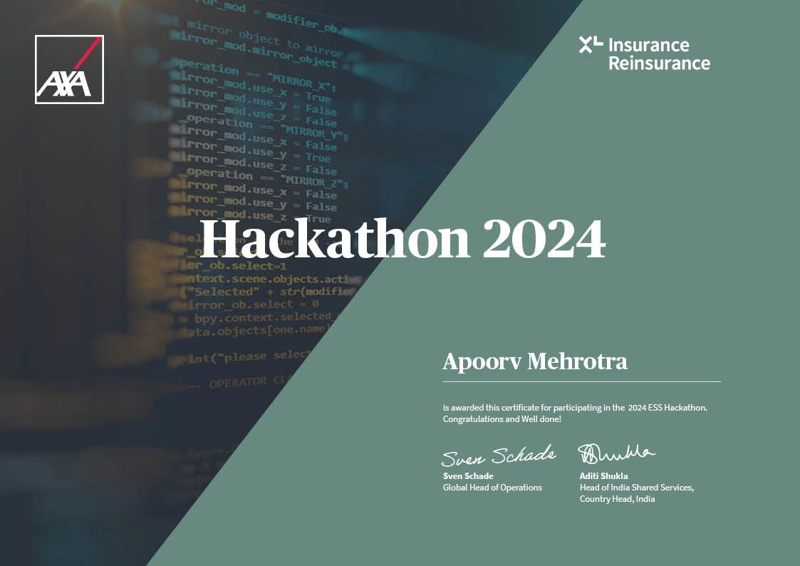 Apoorv Mehrotra on LinkedIn: #axaxl #hackathon2024 Apoorv Mehrotra on LinkedIn: #axaxl #hackathon2024