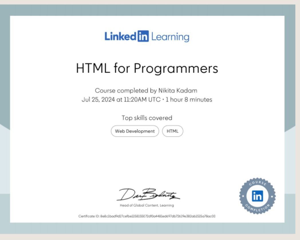 Nikita Kadam on LinkedIn: #webdevelopment #html #continuouslearning Nikita Kadam on LinkedIn: #webdevelopment #html #continuouslearning