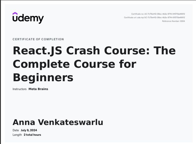 Venkateswarlu Anna on LinkedIn: #reactjs #udemy #frontenddevelopment # ... Venkateswarlu Anna on LinkedIn: #reactjs #udemy #frontenddevelopment # ...