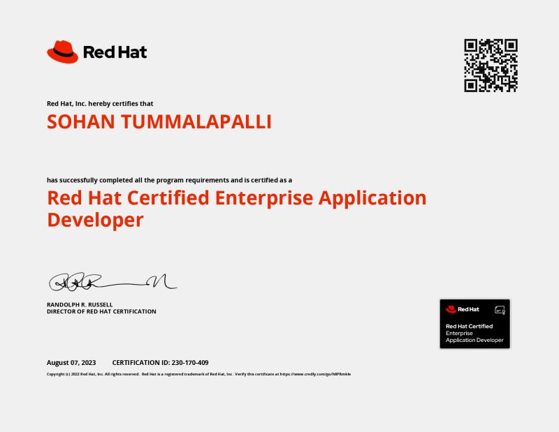 SOHAN TUMMALAPALLI on LinkedIn: #redhatcertification # ... SOHAN TUMMALAPALLI on LinkedIn: #redhatcertification # ...