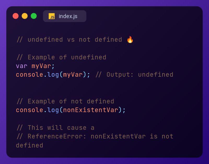 Tapesh Dua on LinkedIn: JavaScript: undefined vs Not defined🔥 Undefined ... Tapesh Dua on LinkedIn: JavaScript: undefined vs Not defined🔥 Undefined ...