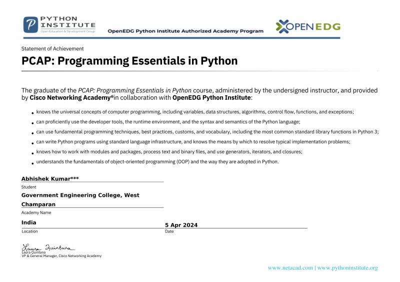 Abhishek kumar on LinkedIn: certificate for completion of python ... Abhishek kumar on LinkedIn: certificate for completion of python ...