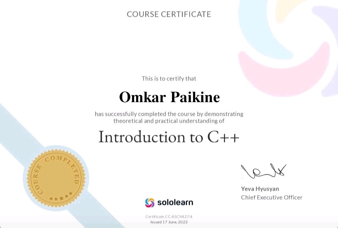 Omkar Paikine on LinkedIn: #cplusplus #certification #programmingskills Omkar Paikine on LinkedIn: #cplusplus #certification #programmingskills