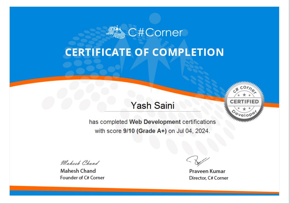 Yash Saini on LinkedIn: #webdevelopment #csharpcorner #newbeginnings # ... Yash Saini on LinkedIn: #webdevelopment #csharpcorner #newbeginnings # ...