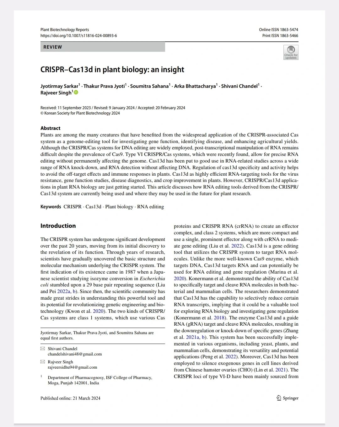 Dr. Rajveer Singh (MS Pharm PhD) on LinkedIn: Review Article published ... Dr. Rajveer Singh (MS Pharm PhD) on LinkedIn: Review Article published ...