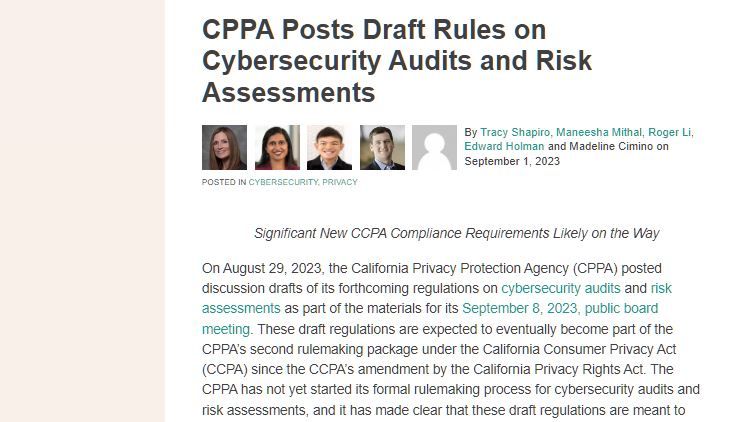 Matthew Staples on LinkedIn: CPPA Posts Draft Rules on Cybersecurity ... Matthew Staples on LinkedIn: CPPA Posts Draft Rules on Cybersecurity ...