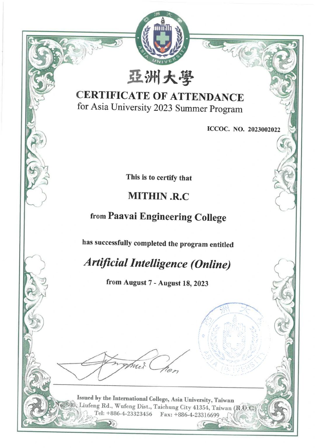 Mithin R C on LinkedIn: Proud to have completed the Asia University ... Mithin R C on LinkedIn: Proud to have completed the Asia University ...