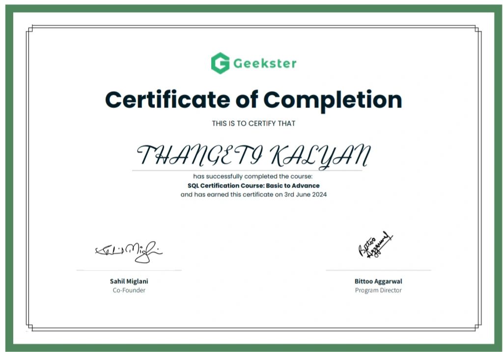 Pavan Kalyan on LinkedIn: #sql #certification #geekster #mysql # ... Pavan Kalyan on LinkedIn: #sql #certification #geekster #mysql # ...