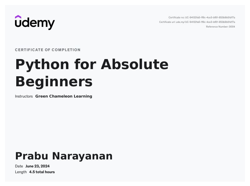 Prabu Narayanan on LinkedIn: Successfully completed the beginner course ... Prabu Narayanan on LinkedIn: Successfully completed the beginner course ...
