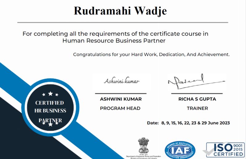 Rudramahi Wadje on LinkedIn: #hrbp #certificationachieved # ... Rudramahi Wadje on LinkedIn: #hrbp #certificationachieved # ...