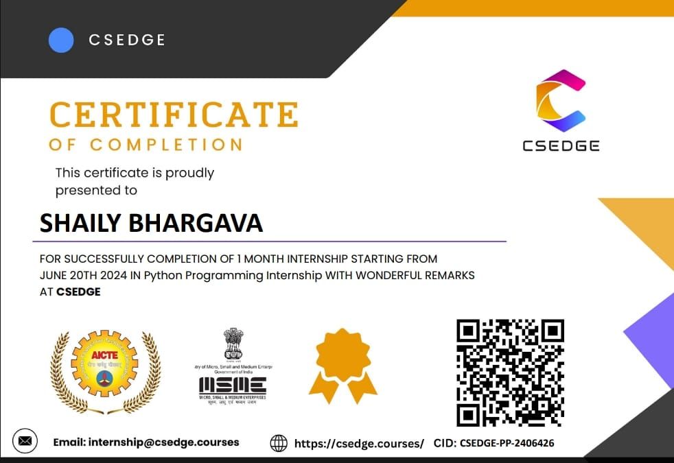 Shaily Bhargava on LinkedIn: #internship #learning #python #csedge # ... Shaily Bhargava on LinkedIn: #internship #learning #python #csedge # ...