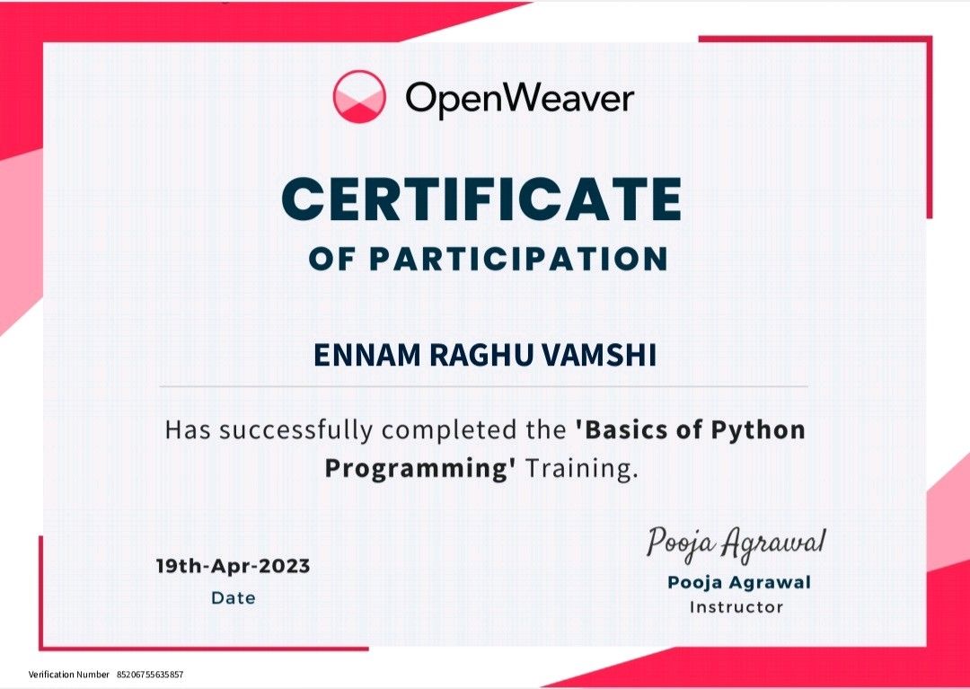 ENNAM RAGHU VAMSHI on LinkedIn: #openweaver #python #basics #ibm # ... ENNAM RAGHU VAMSHI on LinkedIn: #openweaver #python #basics #ibm # ...
