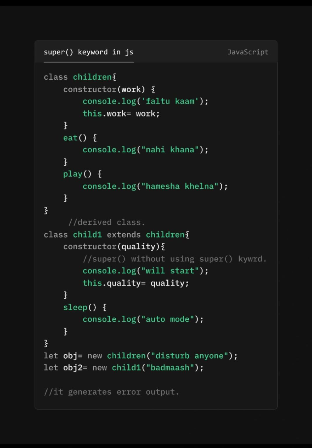 Anuj Kumar on LinkedIn: 👉 super() Keyword in JavaScript : 👈 1.It is ... Anuj Kumar on LinkedIn: 👉 super() Keyword in JavaScript : 👈 1.It is ...