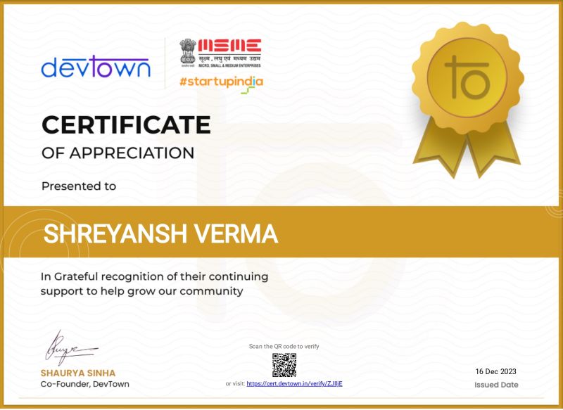 Shreyansh Verma on LinkedIn: #devtown #appreciation #teamwork # ... Shreyansh Verma on LinkedIn: #devtown #appreciation #teamwork # ...