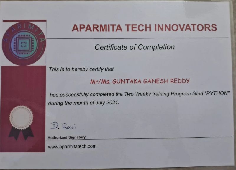 Ganesh Reddy on LinkedIn: #intership #python Ganesh Reddy on LinkedIn: #intership #python