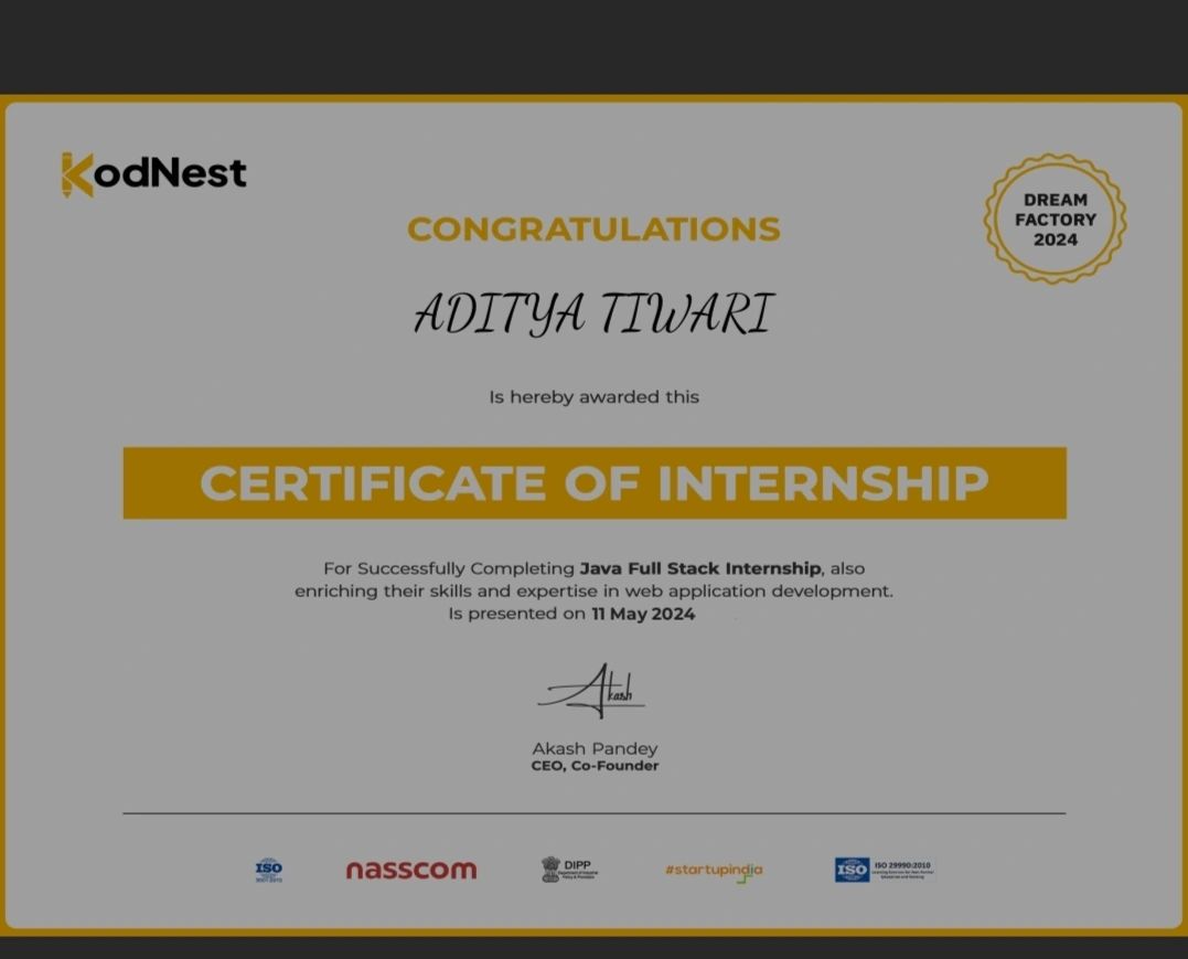 Aditya Tiwari on LinkedIn: I just completed my internship in Kodnest ... Aditya Tiwari on LinkedIn: I just completed my internship in Kodnest ...
